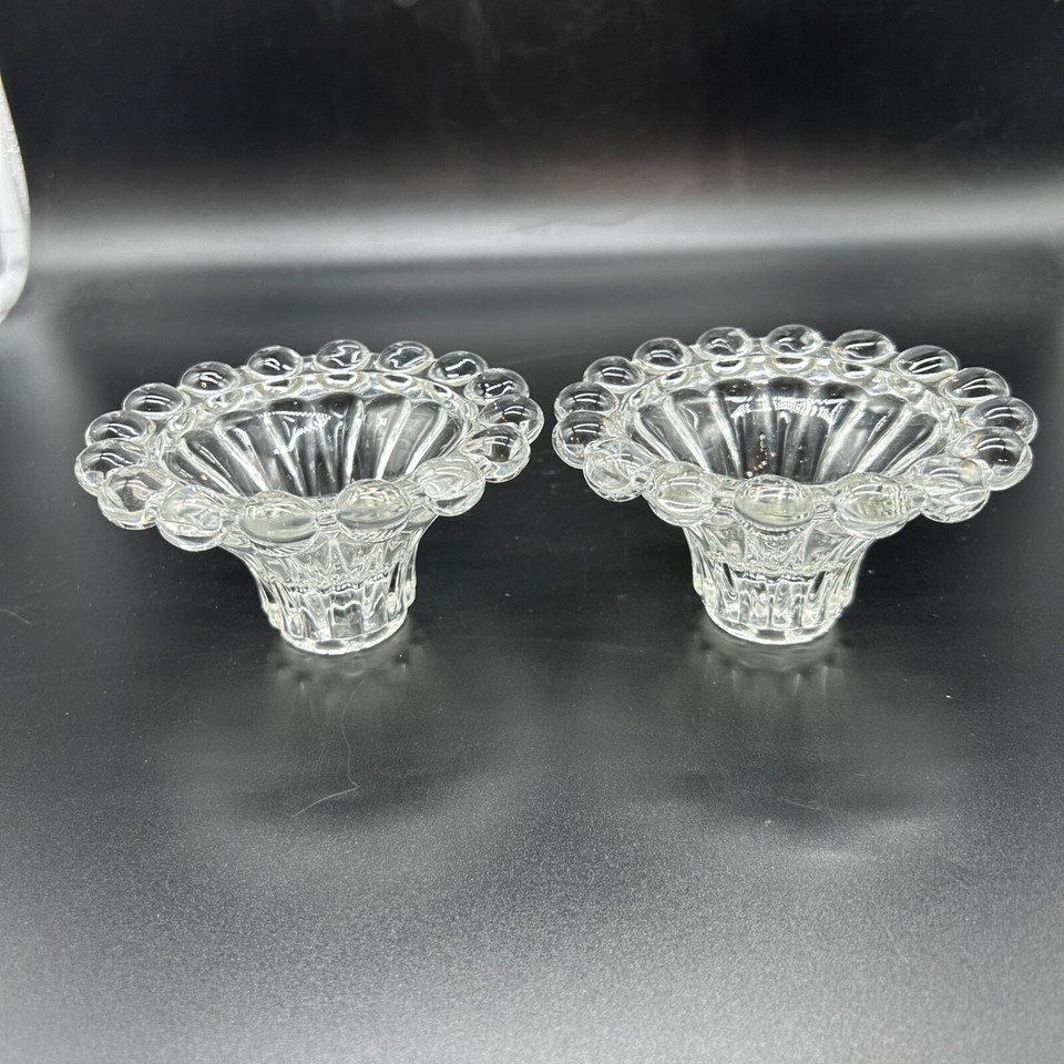 2 Clear Glass Candleholders Beaded Edge Ball Edging 3" H | eBay