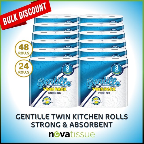 24 Kitchen Roll Gentille Twin, 3PLY Towel Paper, Extra Thick & Strong ...