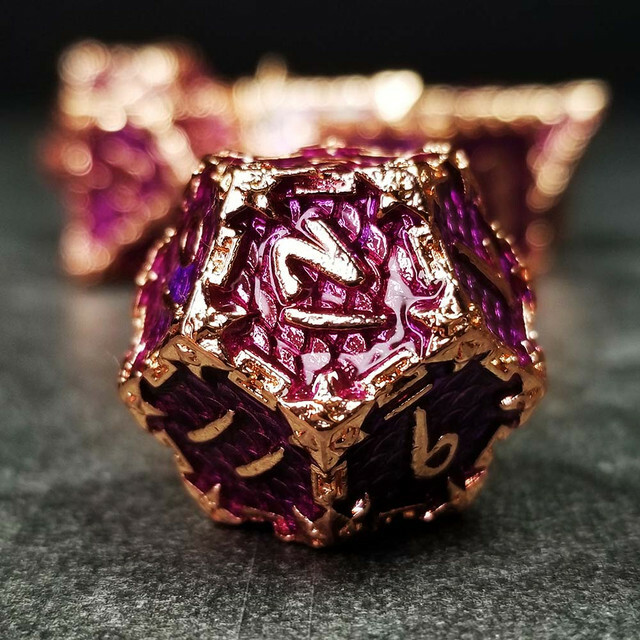 Sage's Dragonstones - Chained Drake Purple Copper Metal Polyhedral Dice ...