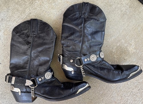 Rodeo Drive Black Cowboy Boot Chain Harness Western Leather Cowboy ...