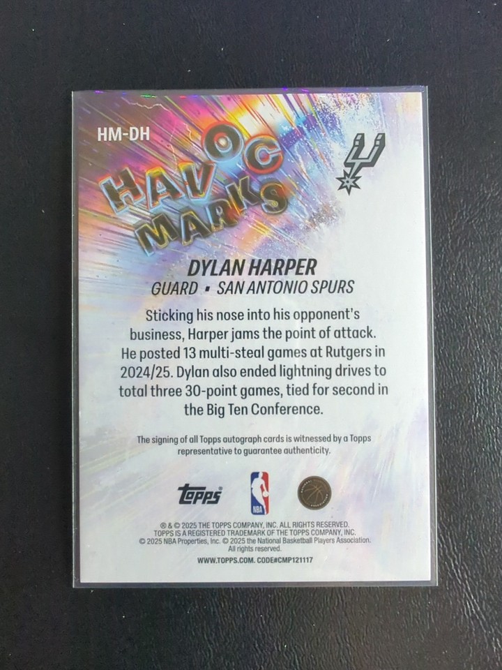 Dylan Harper AUTO /99 2025 Topps HAVOC MARKS Rookie Green Rainbow RC # ...