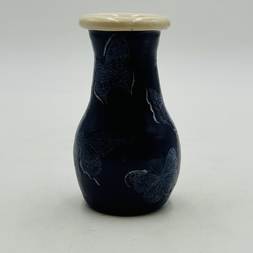 Butterfly Studio Art Vases Blue White Butterflies Stoneware Set of 2 | eBay