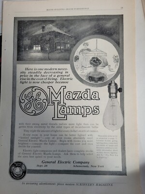 1911 General electric mazda lamps light bulb lighting vintage Original ...