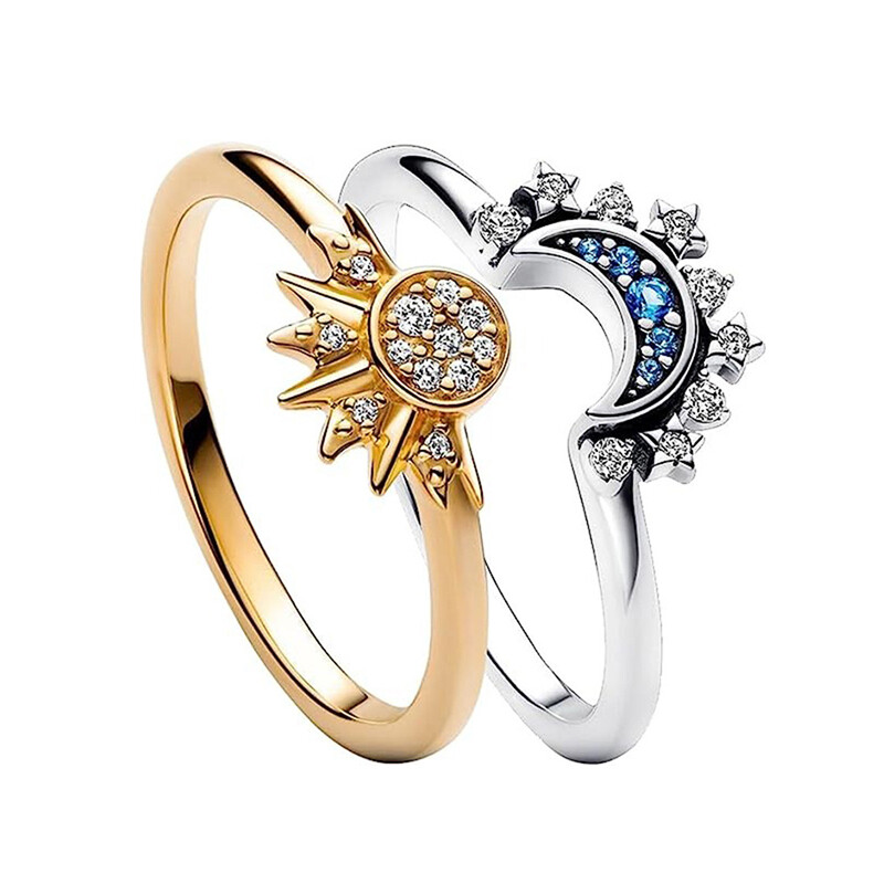 Sun And Moon Rhinestones Celestial Ring Set for Women | eBay