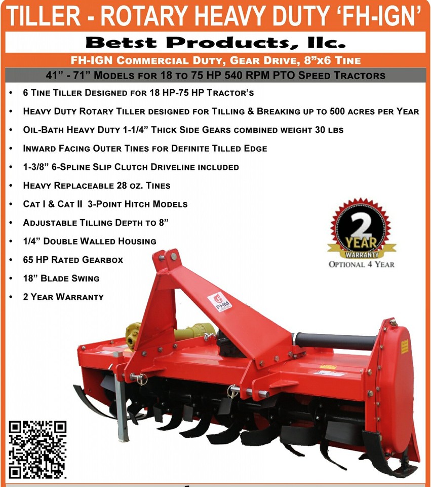 41" Heavy Duty Rotary Tiller Cat.1 3pt 18+ hp Rating (FH-IGN105) | eBay