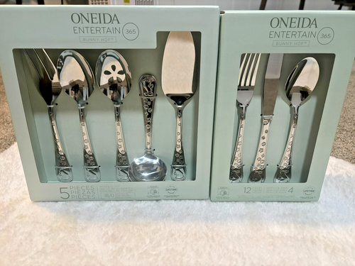 NEW Bundle Oneida Bunny Hop Easter Sets Flatware Set (12pc) + Hostess ...