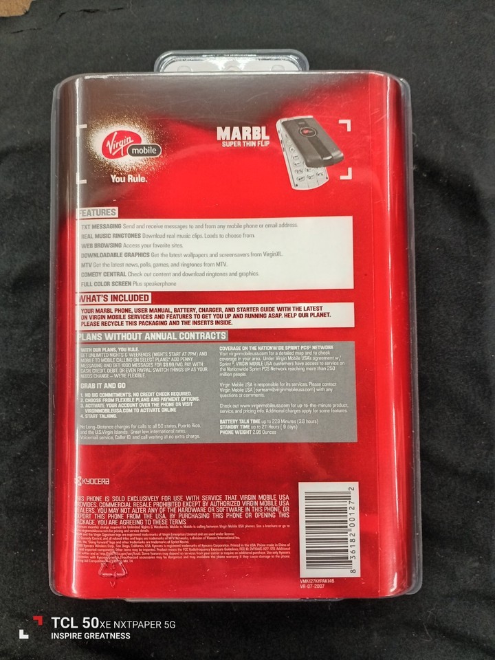 Kyocera MARBL K127 - Black (Virgin Mobile) Slim Flip Cell Phone - New ...