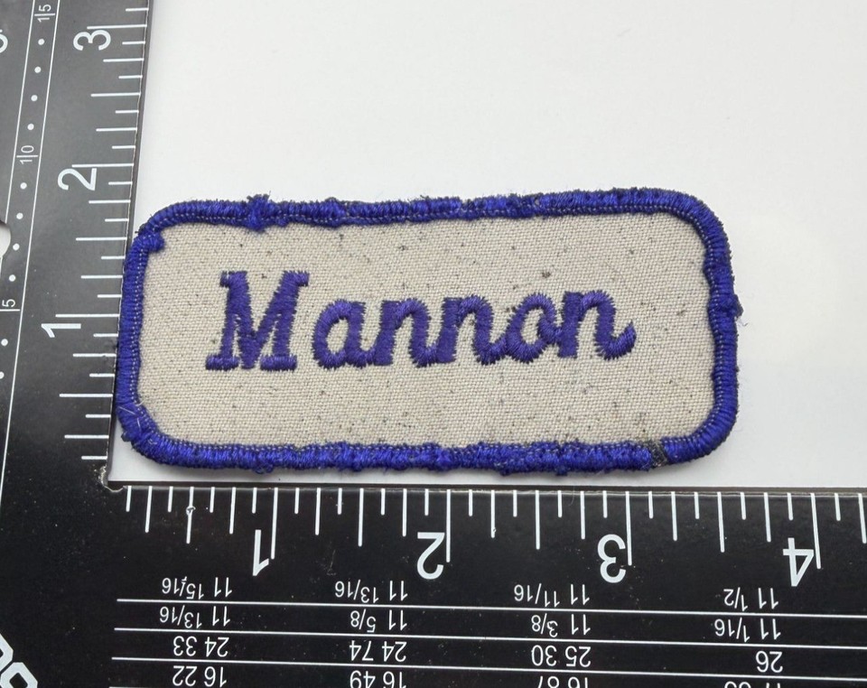 Mannon Name Patch Uniform Vintage Embroidered Blue Script | eBay