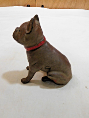Antique Cast Iron Sitting Pug Dog Bank Hubley? Painted brown w/red ...