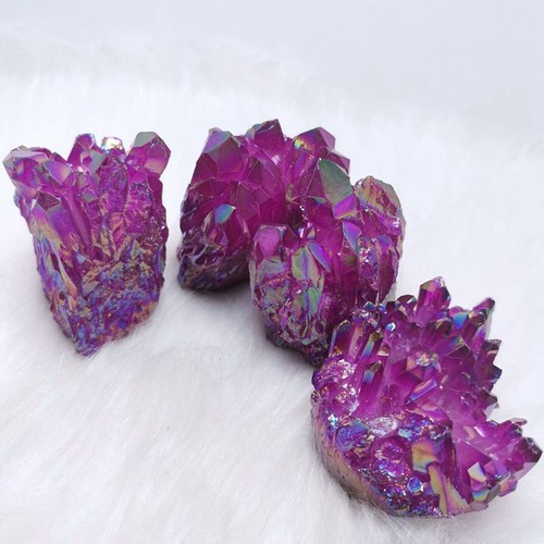 5Pcs Natural Aura Purple Titanium Quartz Crystal Cluster Energy Rock ...