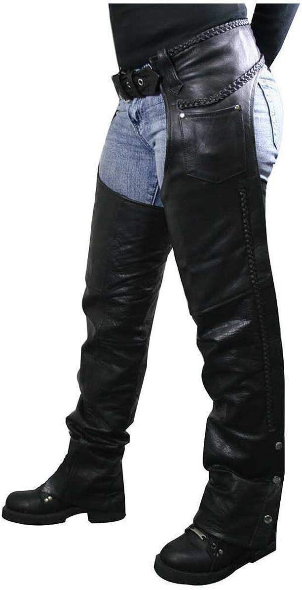 Xelement 7701 Women's Black 'Braided' Leather Motorcycle Chaps Size 10 ...