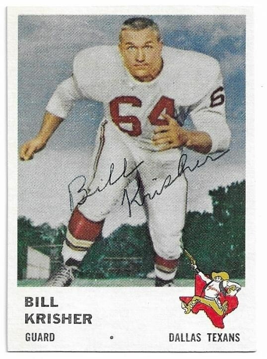 BILL KRISHER 1961 Fleer Signed Autographed Football card #205 Dallas ...