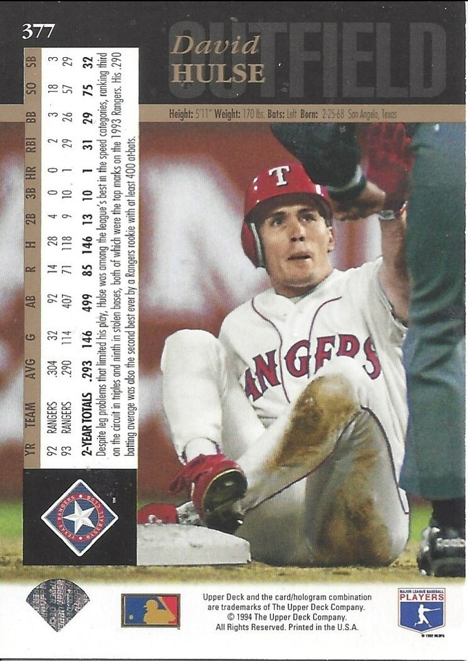 1994 Upper Deck Electric Diamond David Hulse 377 Rangers | eBay