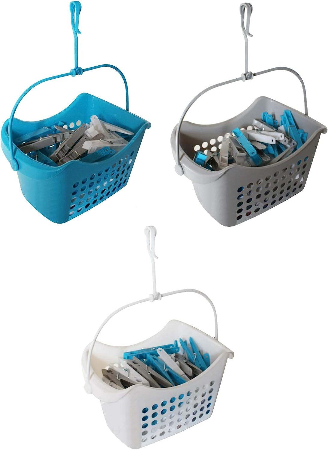50 PEGS LAUNDRY SOCKS BAG TUB STORAGE TIDY BASKET PLASTIC WITH HANGING ...