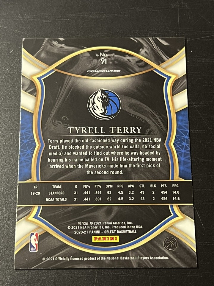 2020-21 Select Basketball #91 Tyrell Terry Silver Concourse Level RC ...