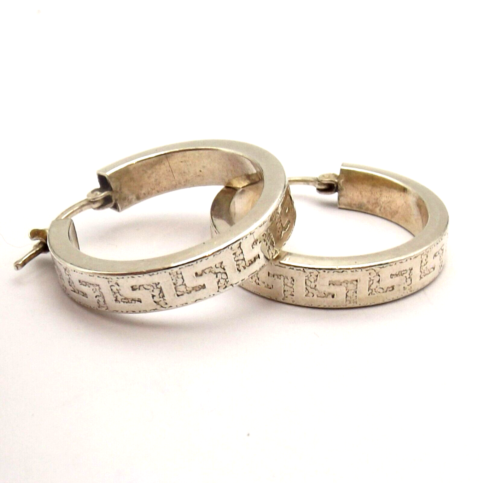 EARRINGS hollow circular hoops for pierced ears Greek key design ...