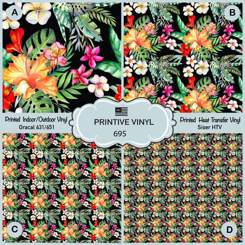 Watercolor Tropical Flowers Patterned Iron on, Printed HTV, Adhesive ...