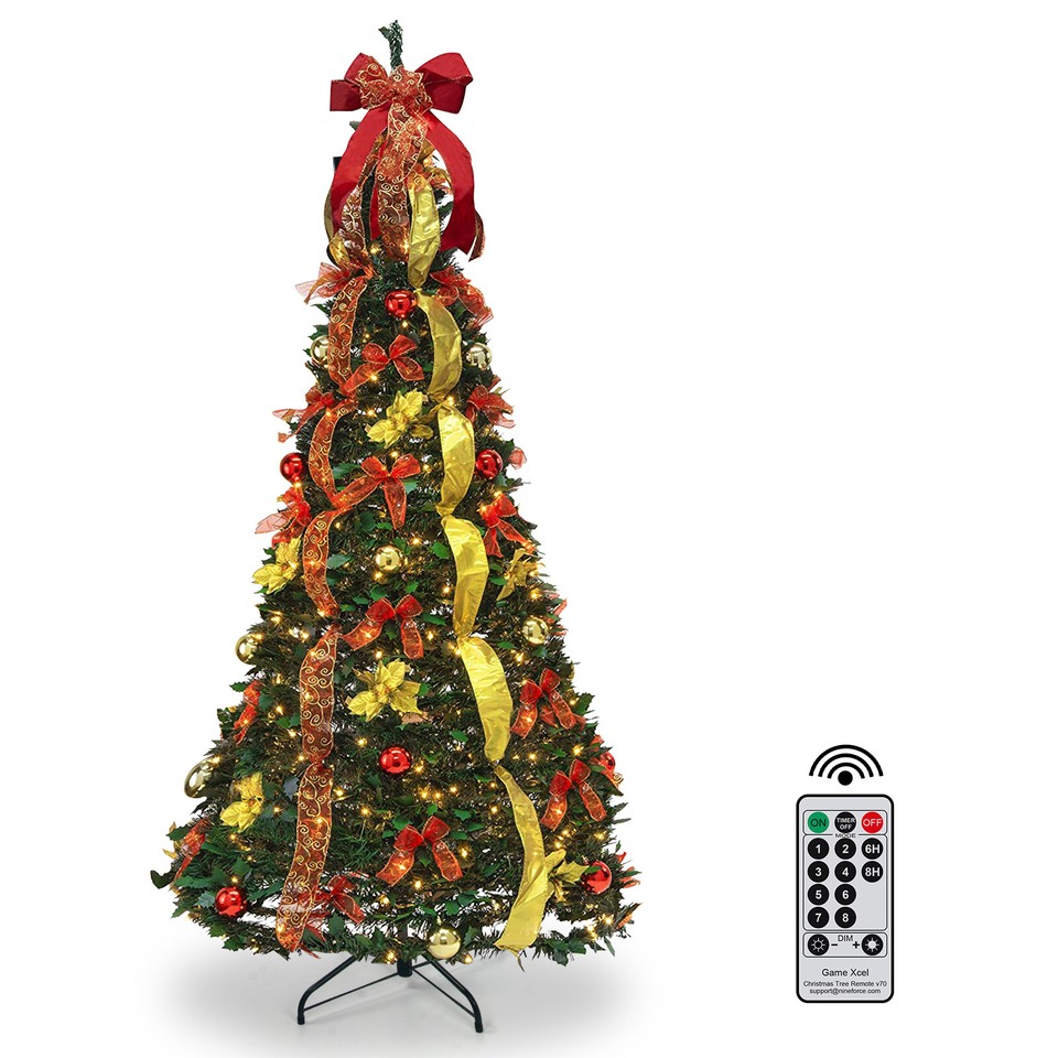 6Ft/6.5Ft Pre-lit Pull Up Christmas Tree with Remote & 200 LED Lights ...