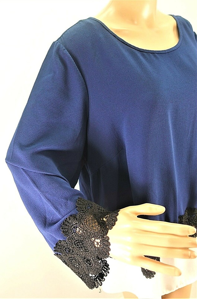 Unique Spectrum Women Plus Size 1x 2x 3x Navy Blue White Top Blouse ...