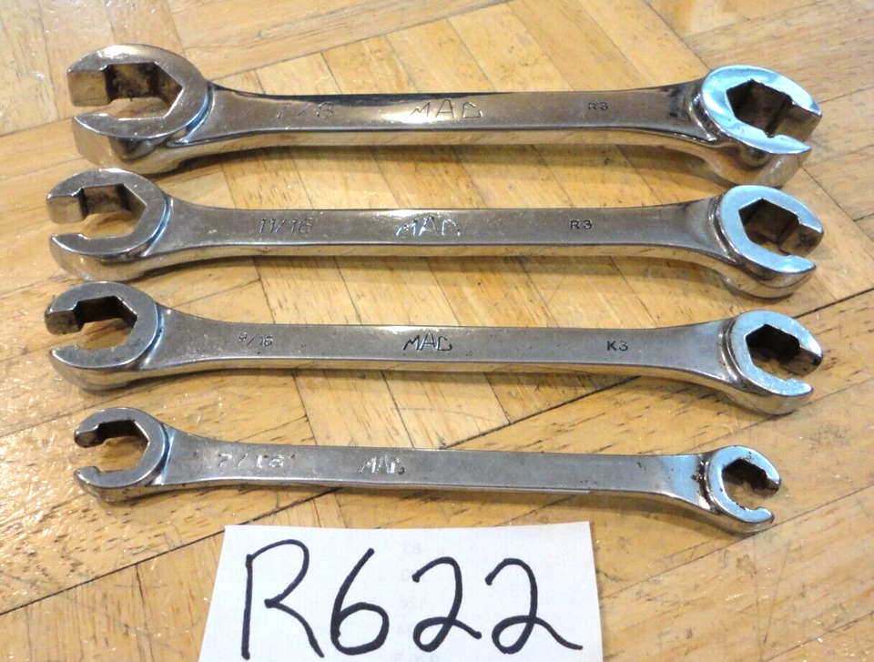 MAC TOOLS 4 PIECE SAE. FLARE-NUT DOUBLE END LINE WRENCHES 10 DEGREE ...
