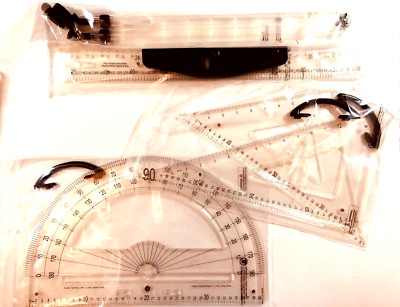 NIB Whiteboard 5-Pc Lg Draw Set Protractor/Square/T-Square/Compass Demo ...