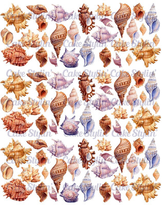 Edible SEA SHELLS Wafer Paper Cupcake Toppers UNDER THE OCEAN Summer ...