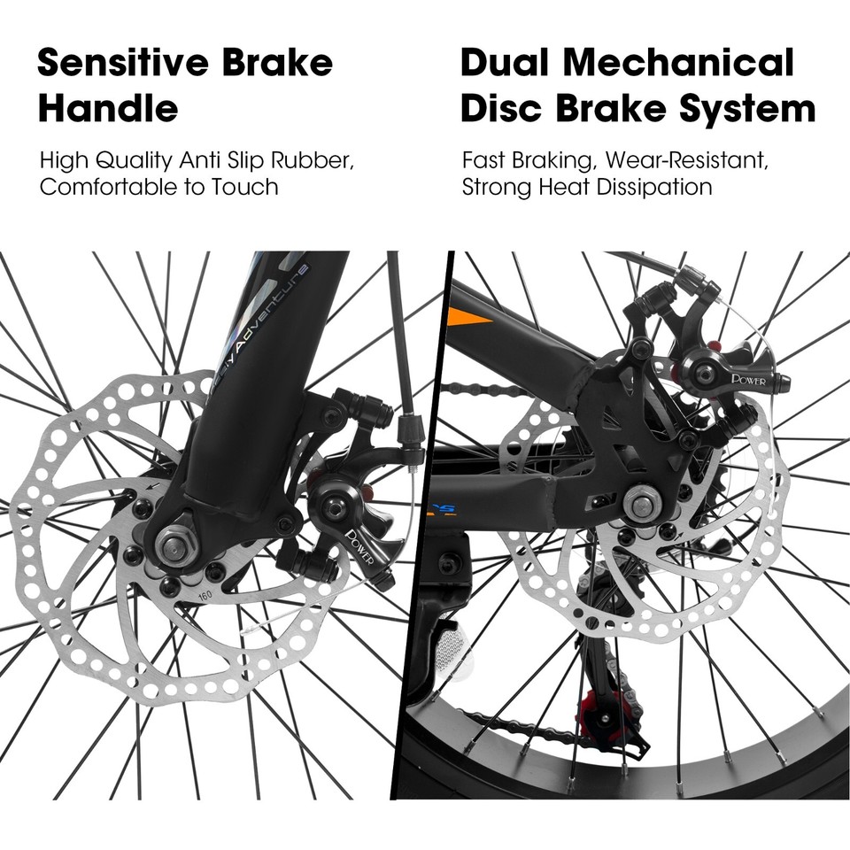 20'' Fat Tire Mountain Bike,7-Speed Disc Brakes & Front Suspension ...