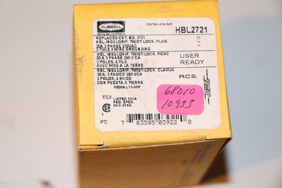 Hubbell Twist-Lock®, Industrial Male Plug, 30A 3-Phase+Ground 250VAC ...