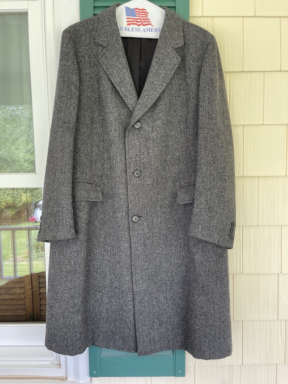 Vintage Tweed 100% Wool Grey Herringbone Long Overcoa… - Gem