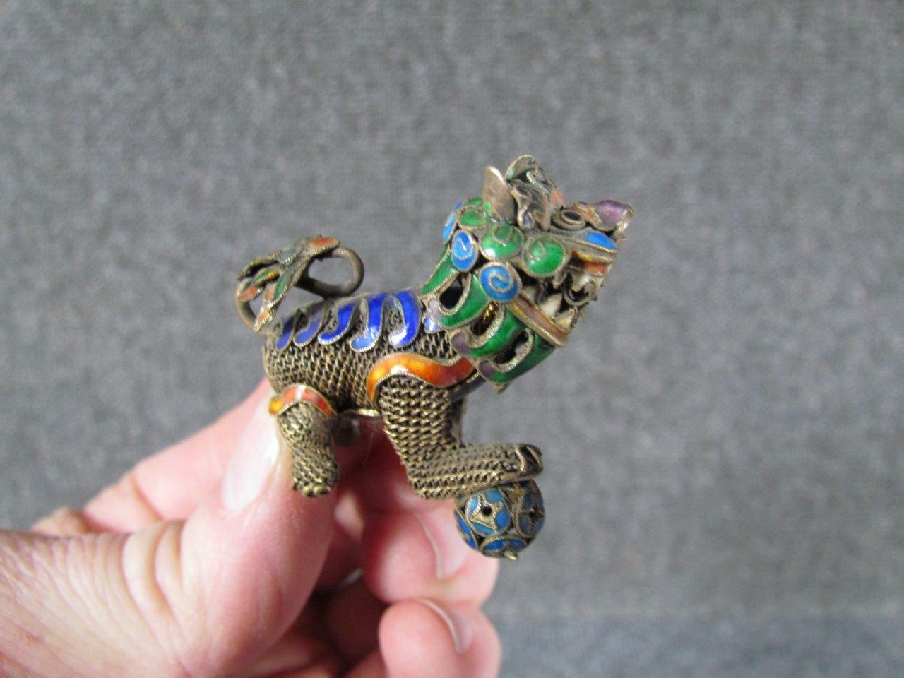 PAIR of ANTIQUE CHINESE miniature SILVER & ENAMEL FOO DOGS | eBay