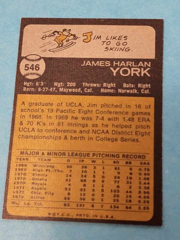 1973 Topps #546 Jim York NM Houston Astros High Number #1 | eBay