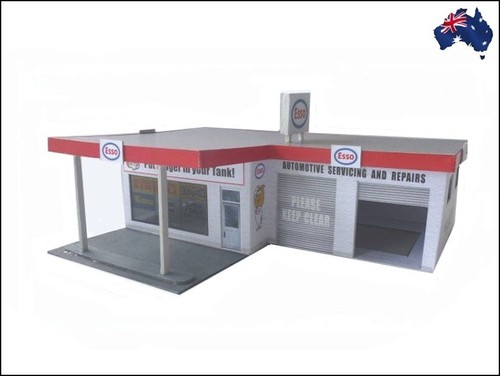 HO Scale Australian Model Railway Buildings 1970s ESSO SERVICE STATION ...