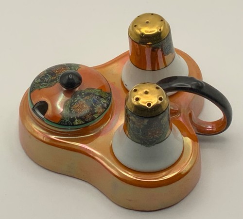 Vtg NORITAKE JAPAN Handled CONDIMENT Set S/P Salt Pepper Shakers Orange ...