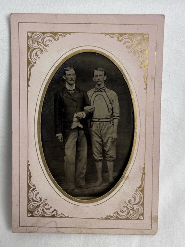 Antique TINTYPE Men & One In Uniform Unknown Sport? Acrobat? Circus ...
