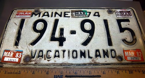 Maine Metal License Plate, 1988 tags, 194 915, vacationland, 1974 bk on ...
