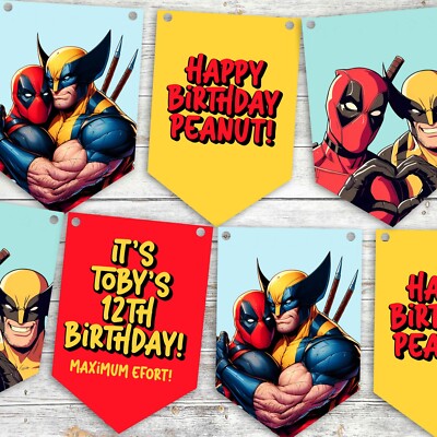 DEADPOOL and wolverine Personalised BIRTHDAY Bunting Decoration banner ...