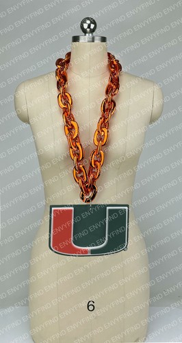 New NCAA MIAMI HURRICANES Big Fan Chain ORANGE Necklace with Foam LOGO ...