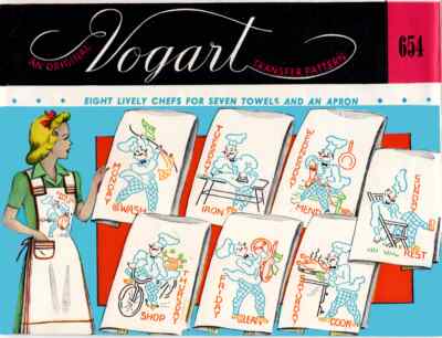 ORIGINAL 654 French Chefs embroidery transfers PATTERN IRON-ON tea ...