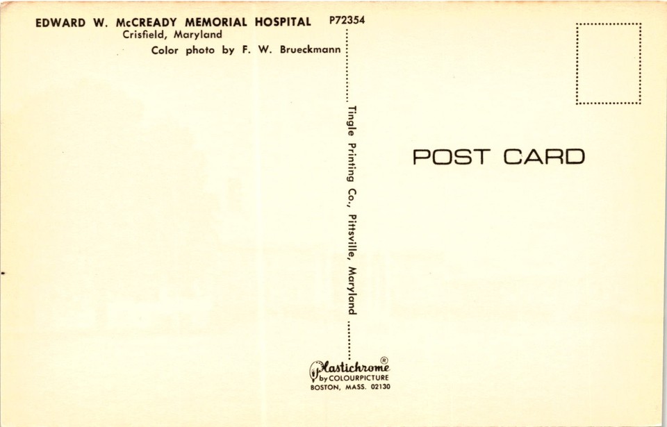 Vintage Edward W. McCready Memorial Hospital Postcard Maryland | eBay