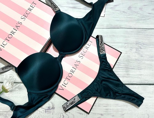 Victoria’s Secret Very Sexy Rhinestone Shine Strap Push-Up Bra Thong ...