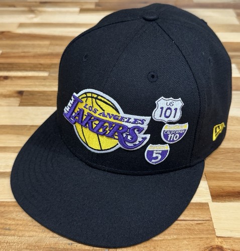 New Era 59FIFTY Los Angeles Lakers Freeway Patch Black Fitted Hat Size ...