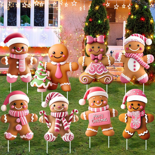 8 Pcs Christmas Gingerbread Man Yard Signs with Stakes Outdoor 3D ...