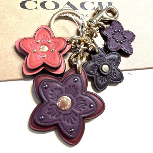 Coach Flower Bag Charm Pink Purple Leather Keychain | eBay