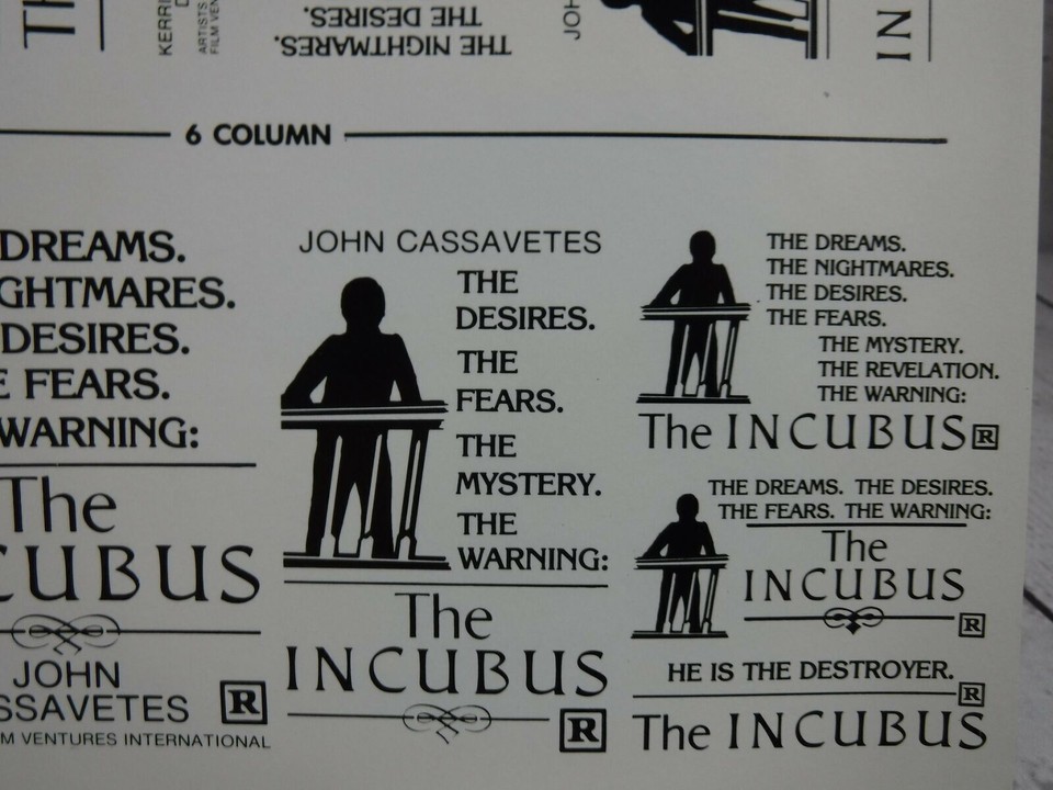 THE INCUBUS Movie Mini Ad Sheet Vintage Advertising Poster Film Clip ...
