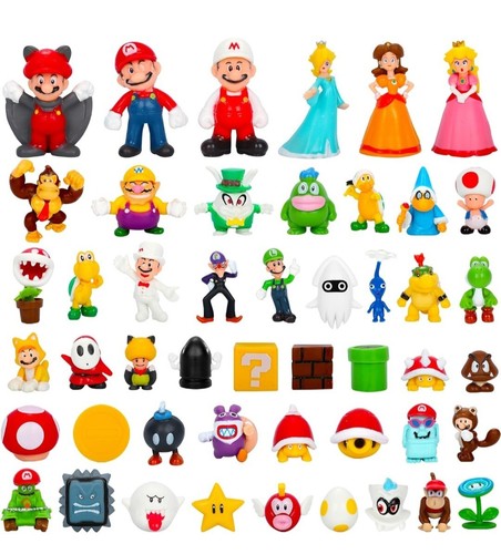 Super Mario Bros Toys 48 Pcs Set Toy Mini Figures Luigi Toad Yoshi Cake ...