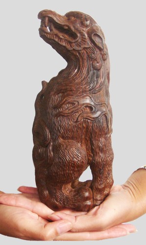 9" HAND-CRAFTED IRON WOOD JAPANESE KIRIN / QILIN CARVING SCULPTURE 4 ...