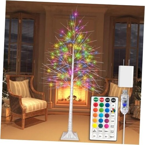 7FT LED Lighted Birch Tree Colorful LED Tree with Lights RGBW Birch ...