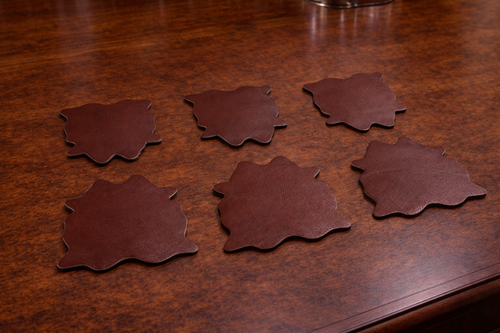 Luxury Handmade Tea Coaster Real Cowhide Leather Set of 6 Coffee Cup ...