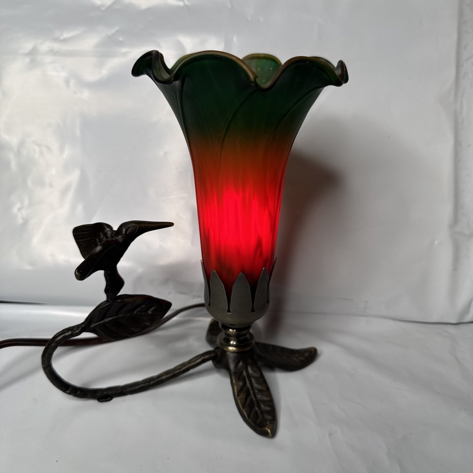 Tiffany Style Trumpet Tulip Vintage Hummingbird Lamp Night Light Accent ...