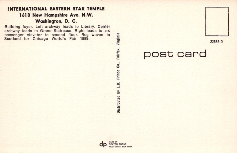 Washington D.C. International Eastern Star Temple Building Foyer ...